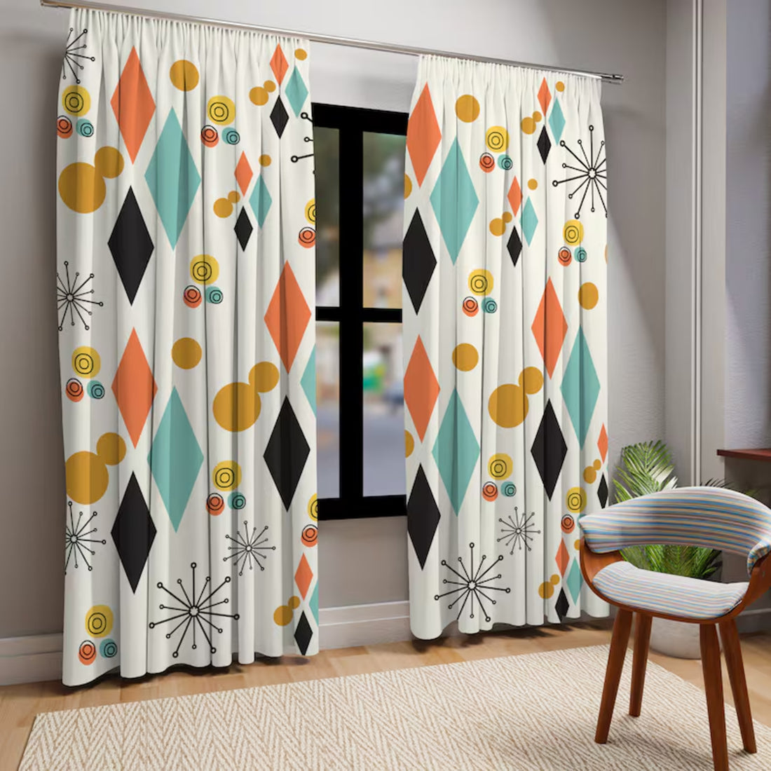 Atomic Diamond Curtains with Stainless Steel Eyelets (Pack of 2 ...